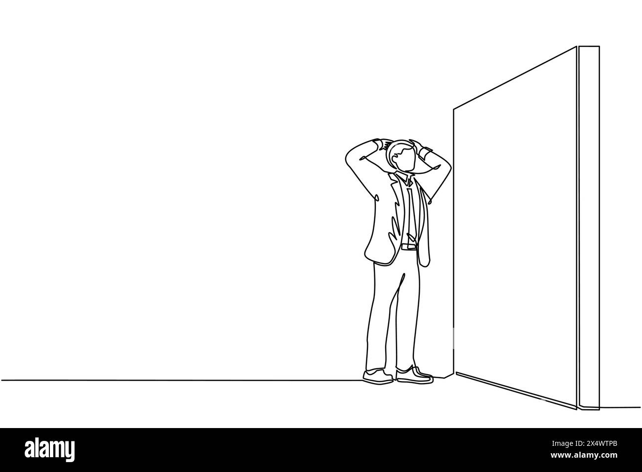 Single continuous line drawing businessman standing and confused in ...