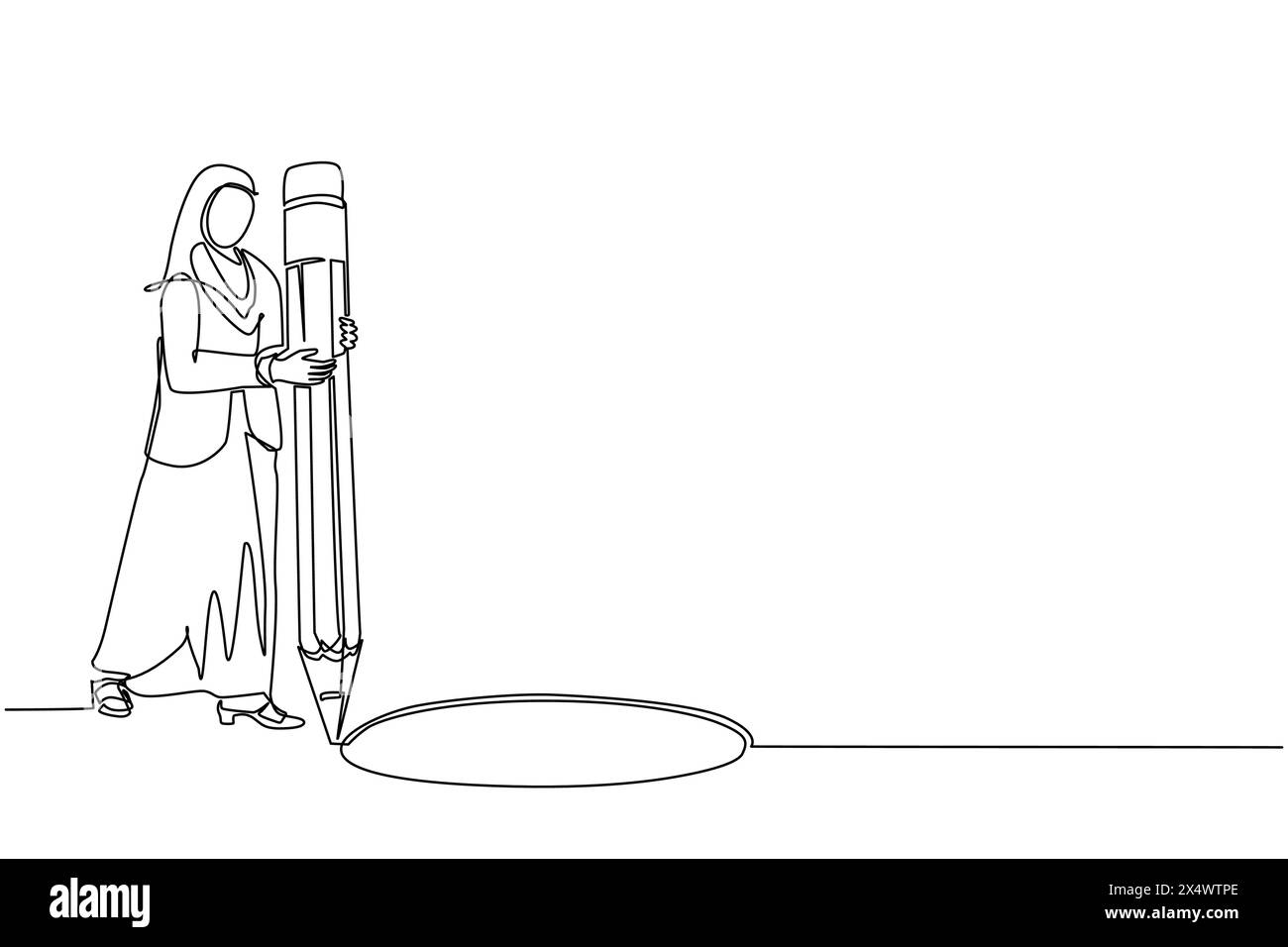 Single one line drawing Arabian businesswoman making circle of holes ...