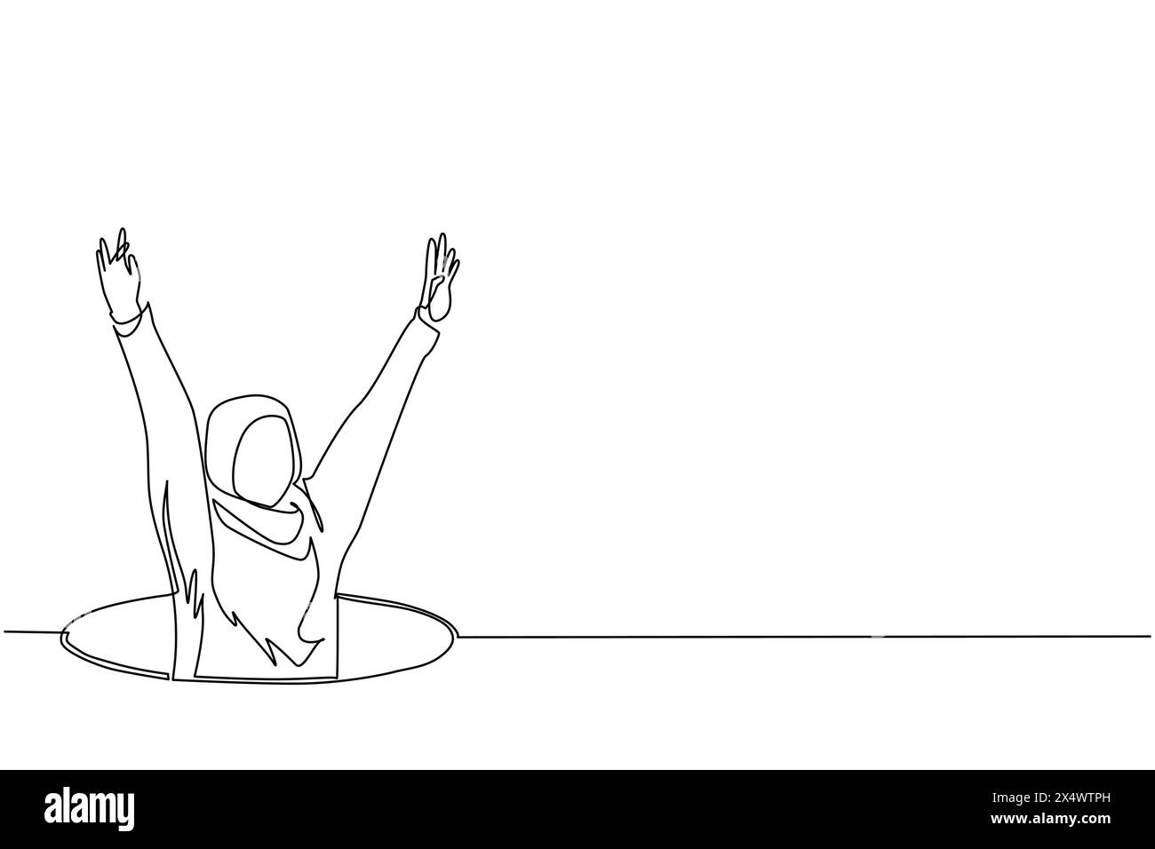 Continuous one line drawing Arabian businesswoman fell into manhole ...