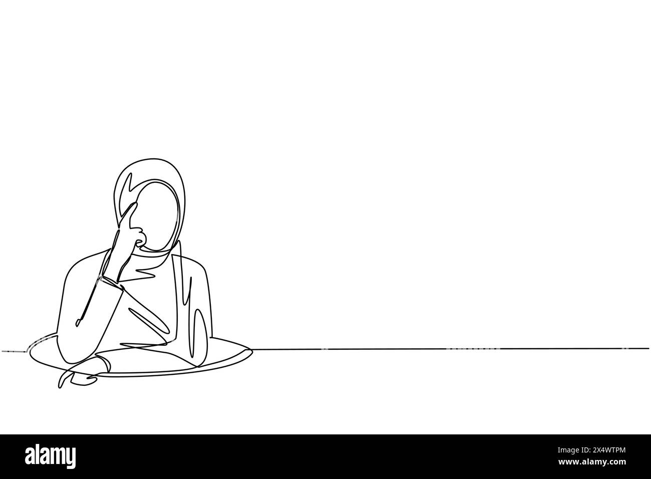 Single continuous line drawing confused Arabian businesswoman emerges ...