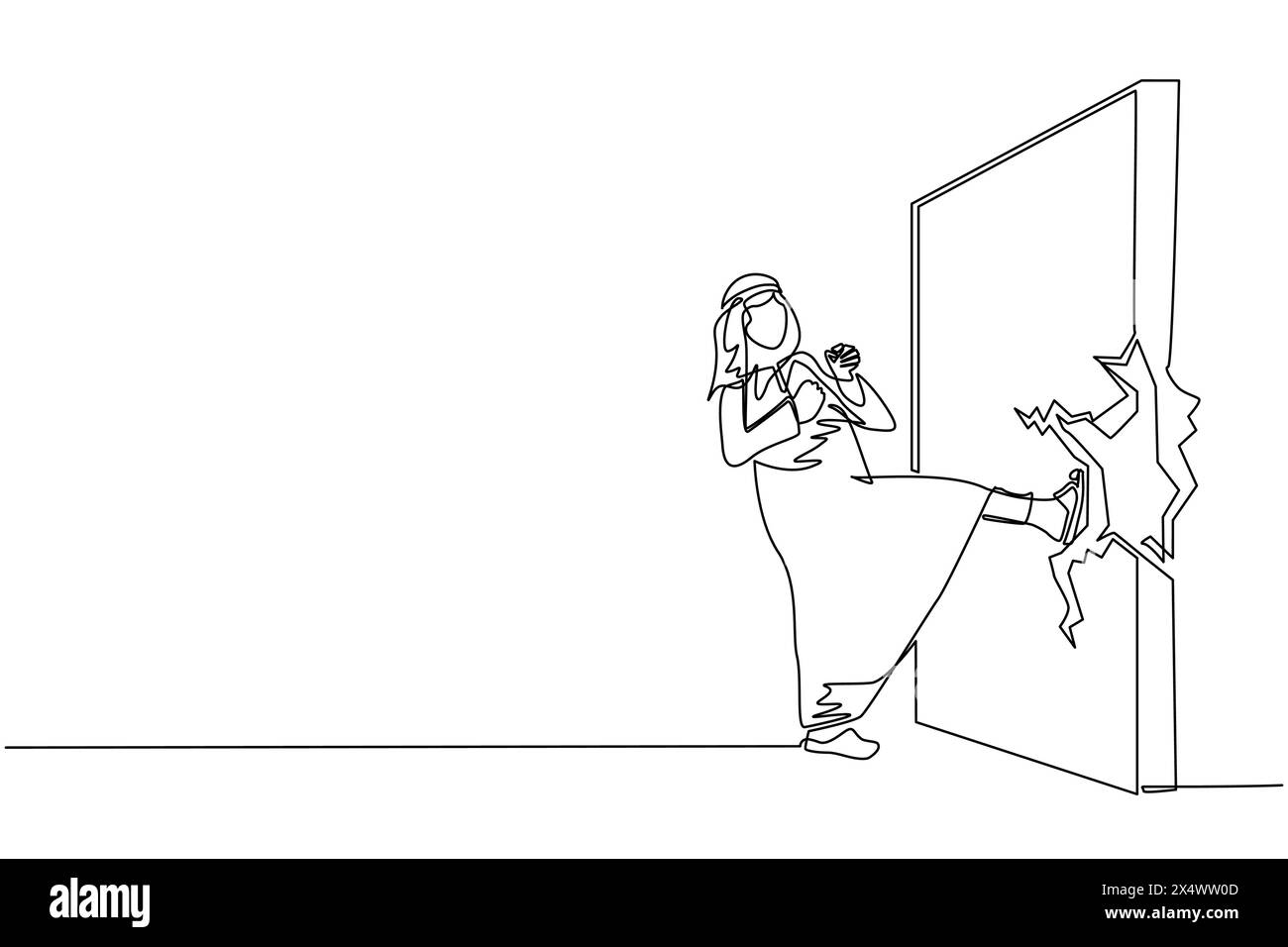 Single continuous line drawing Arab businessman doing kungfu or karate ...