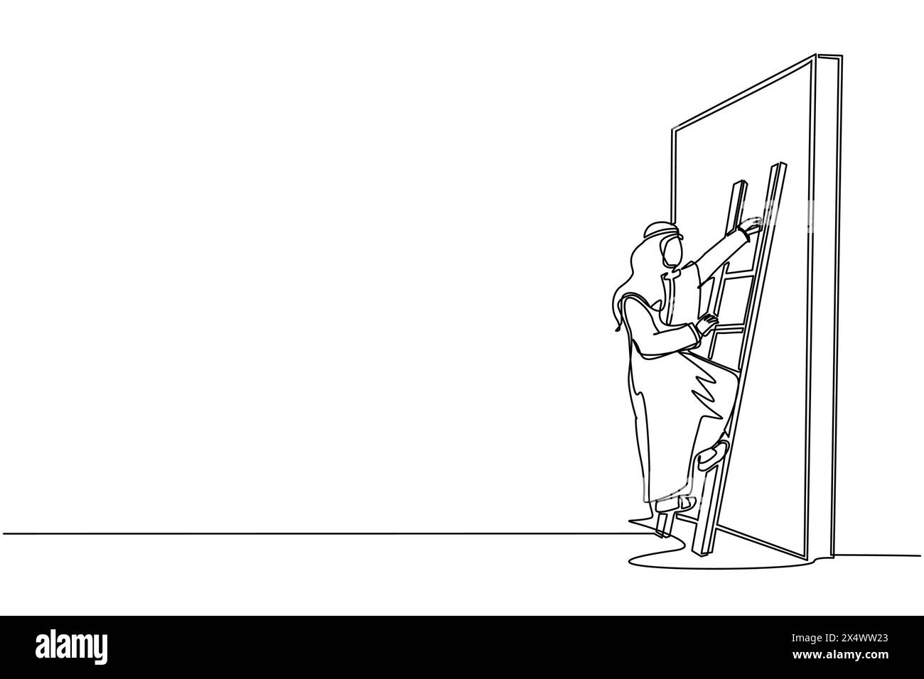 Single continuous line drawing Arabic businessman climbing up the wall ...