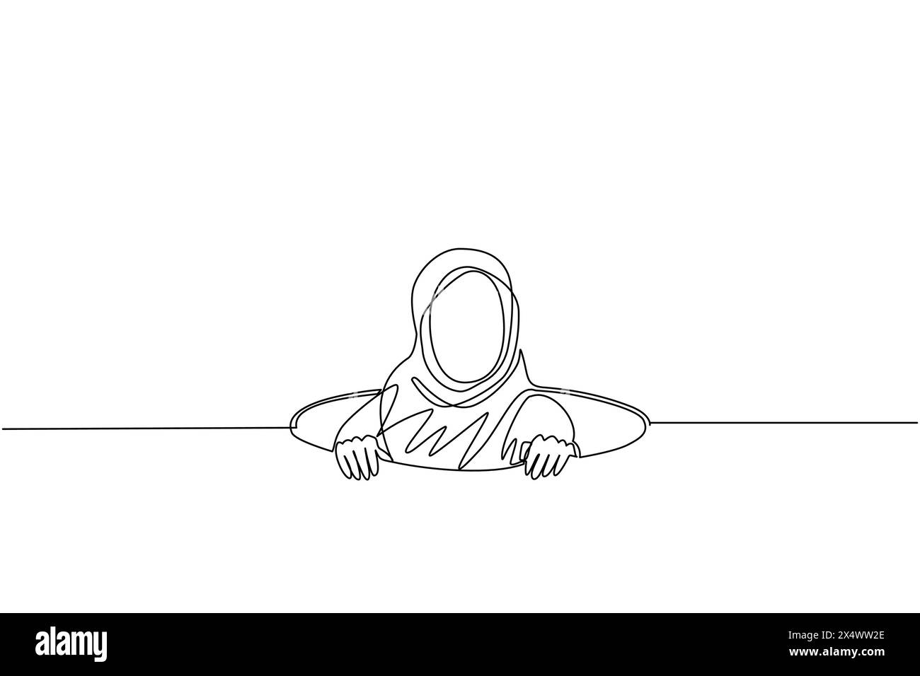 Single continuous line drawing Arabian businesswoman trying to get out ...