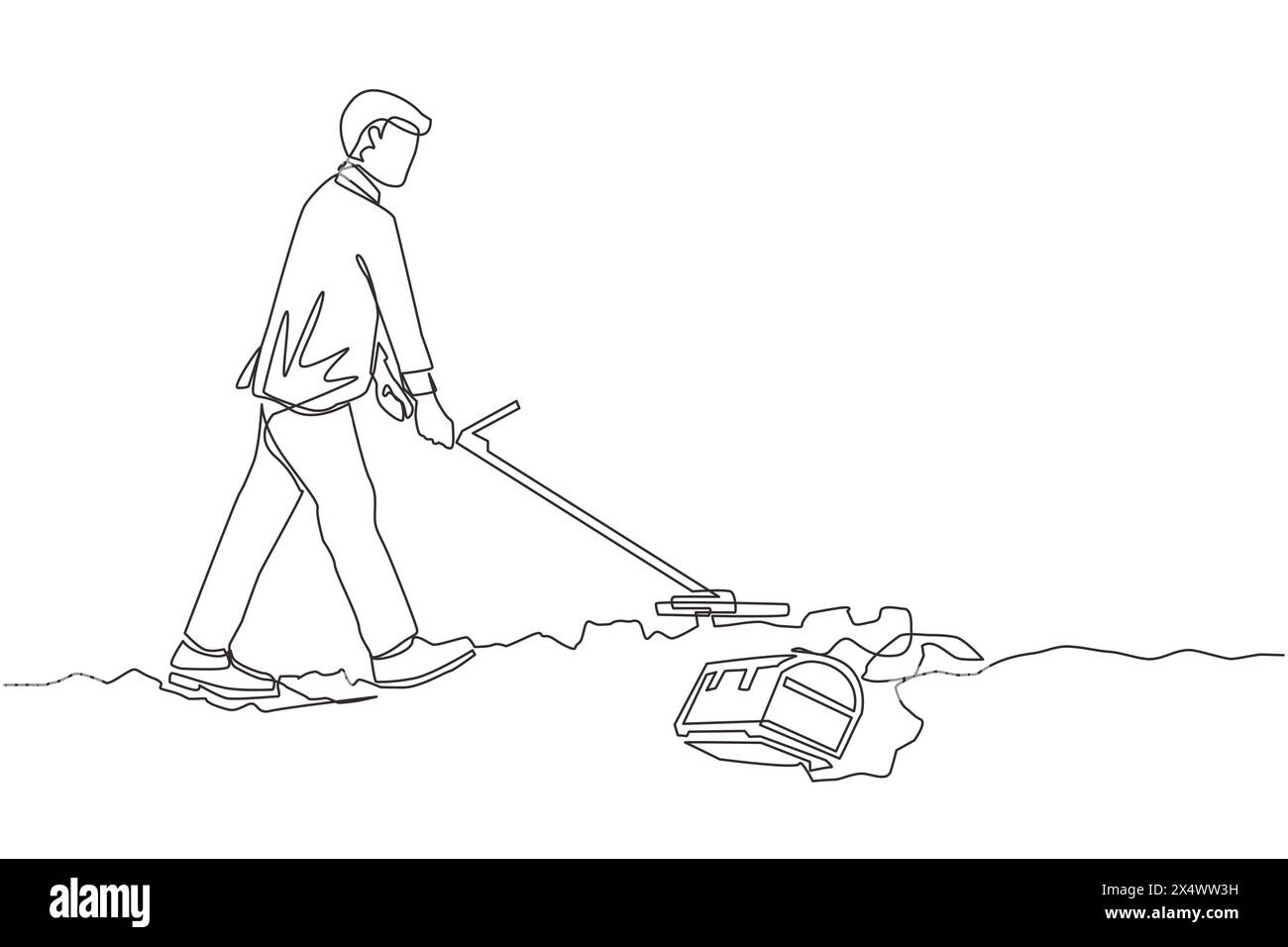Single one line drawing businessman with metal detector looking for ...