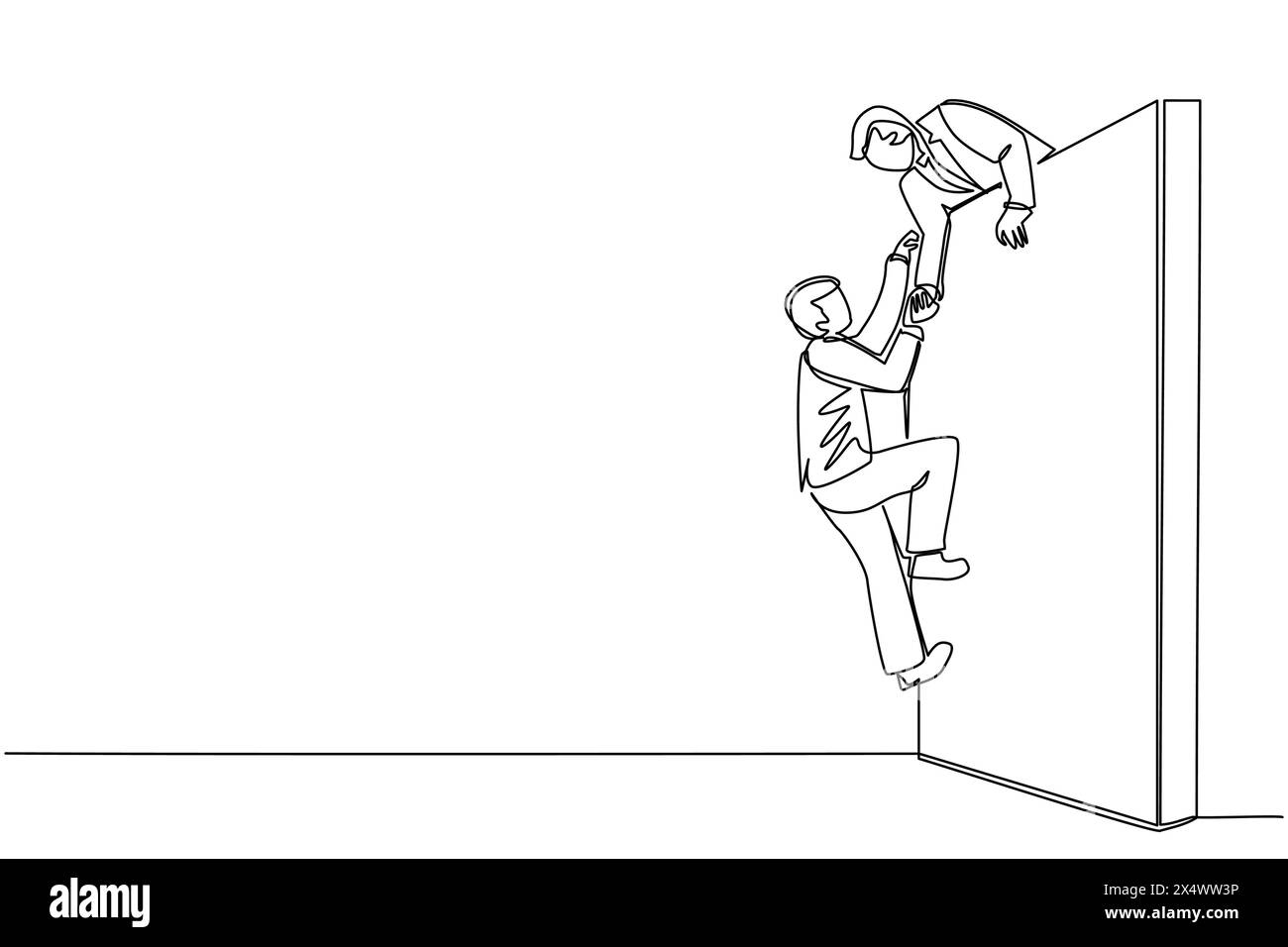 Continuous one line drawing businessman helping another businessman ...