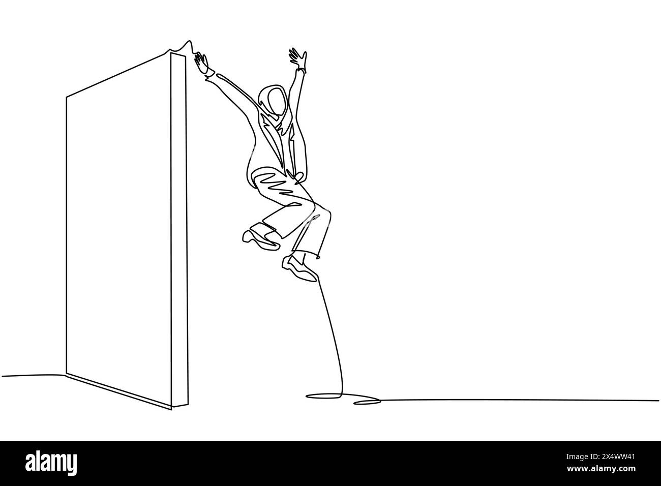 Single continuous line drawing Arab businesswoman managed to jump over ...