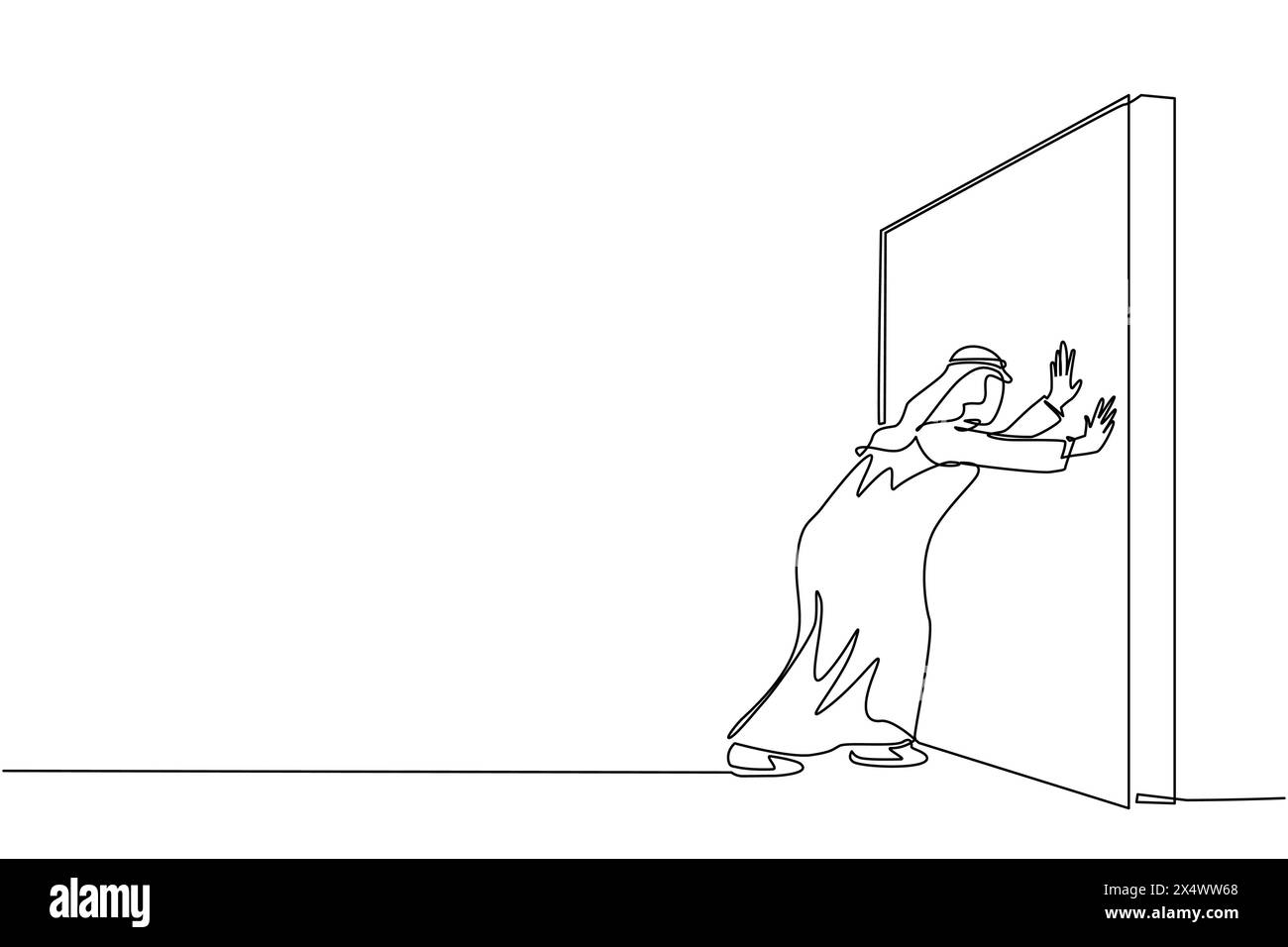 Continuous one line drawing Arabian businessman pushing wall ...
