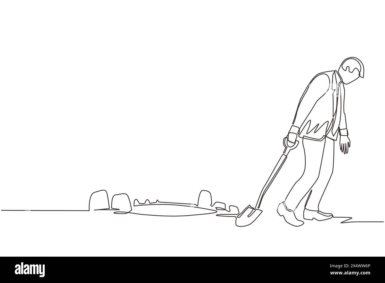Single continuous line drawing businessman walking unsteadily leaving ...