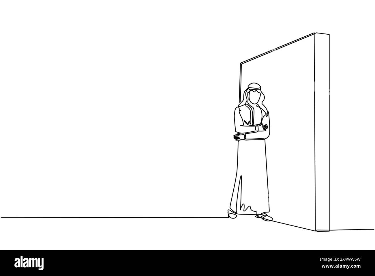 Continuous one line drawing Arabian businessman standing and lean ...