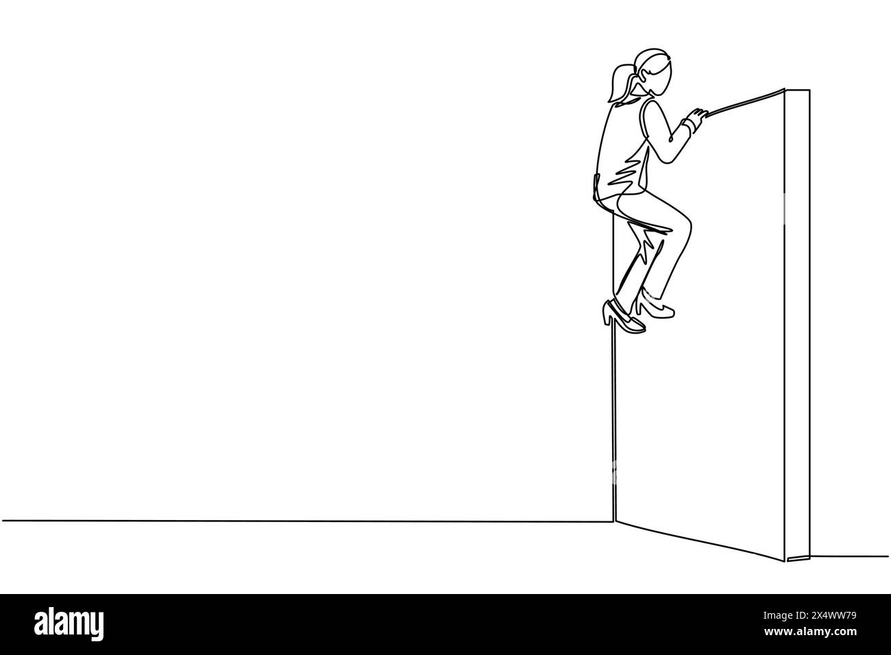 Continuous one line drawing businesswoman overcame wall obstacles that ...
