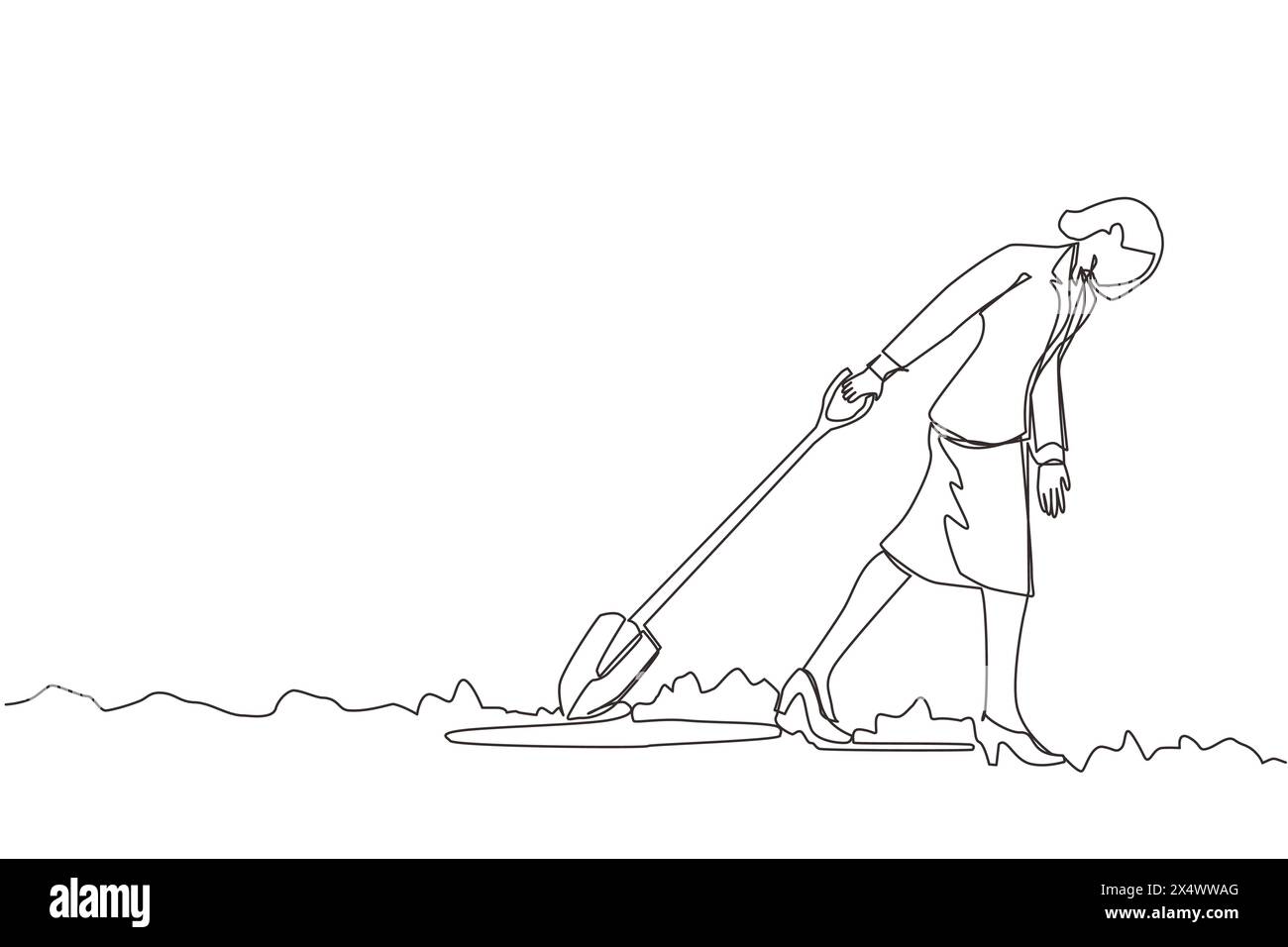 Continuous one line drawing businesswoman walking unsteadily leaving ...