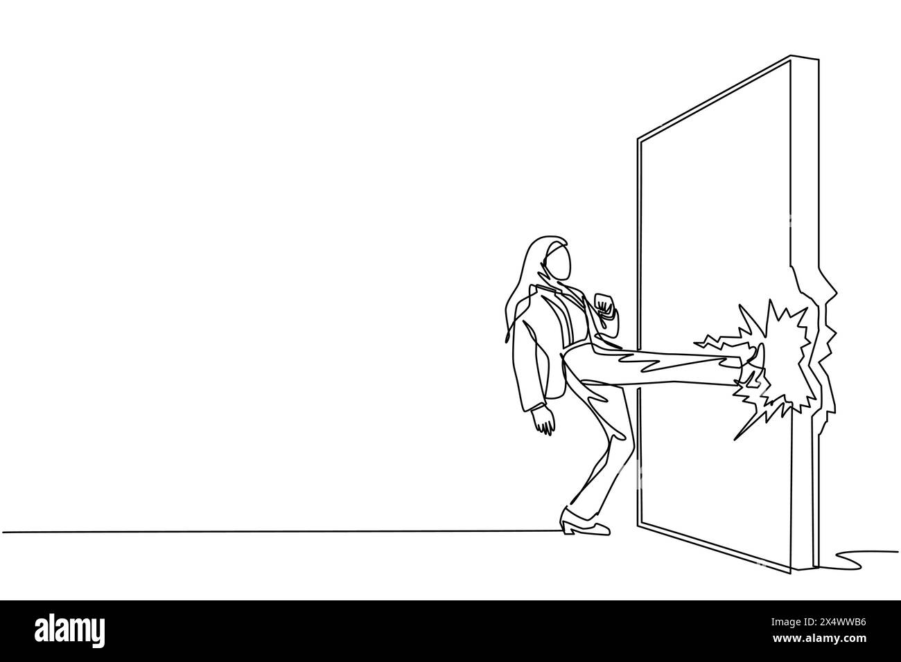 Continuous one line drawing Arab businesswoman doing kung fu or karate ...