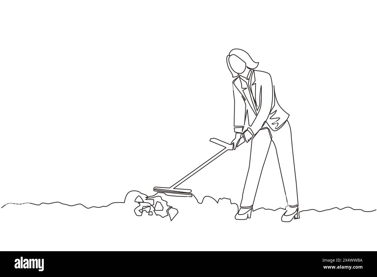 Single continuous line drawing businesswoman with metal detector ...