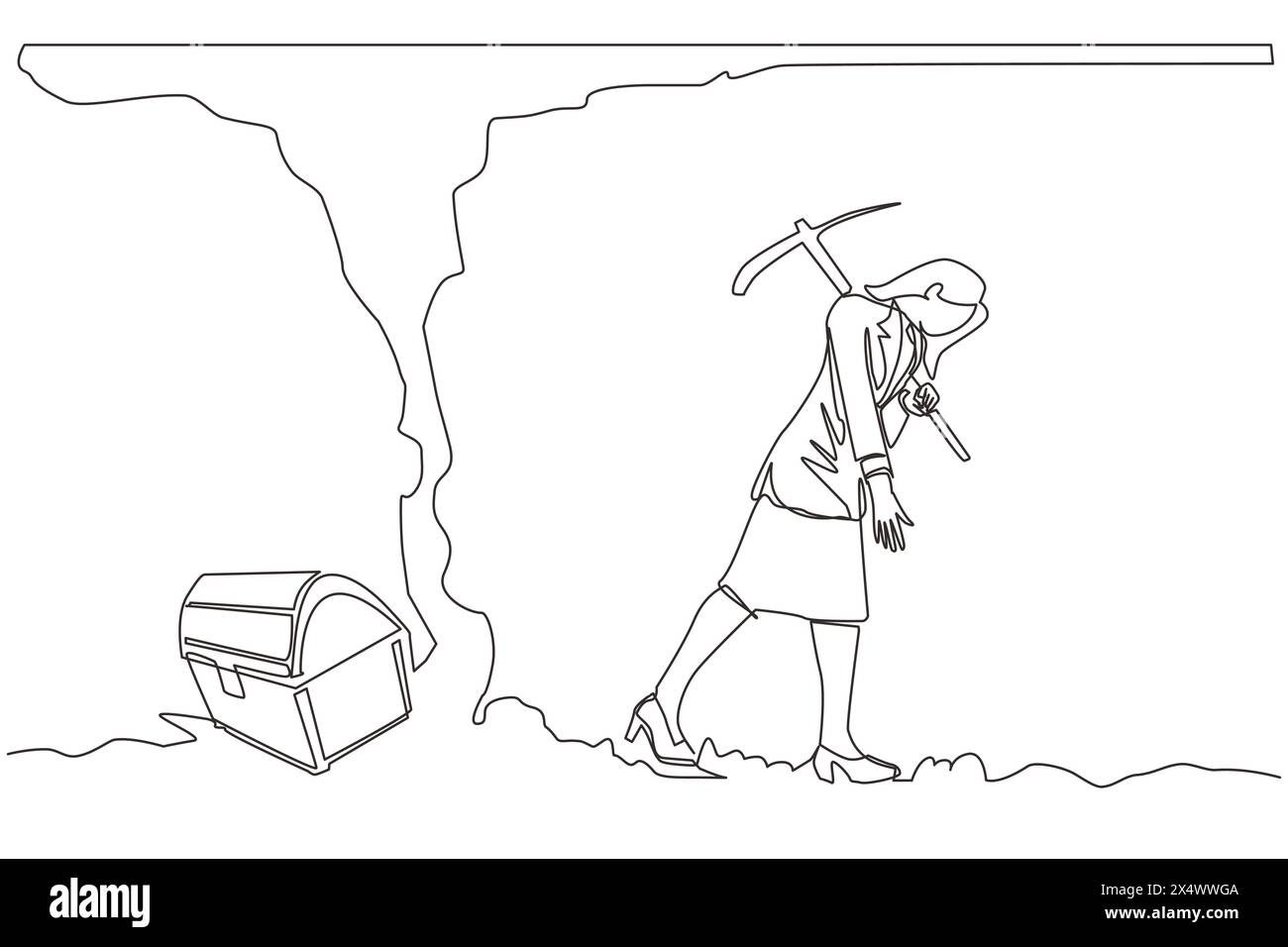 Single one line drawing businesswoman give up before reach money and ...