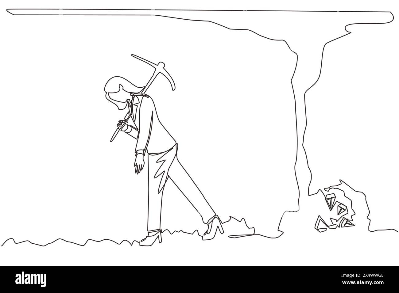 Continuous one line drawing businesswoman give up before reach money ... Continuous one line drawing businesswoman give up before reach money ...