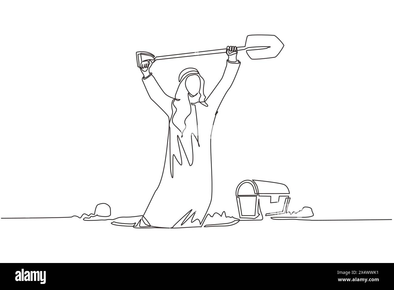 Single one line drawing Arabian businessman in hole prancing happily ...