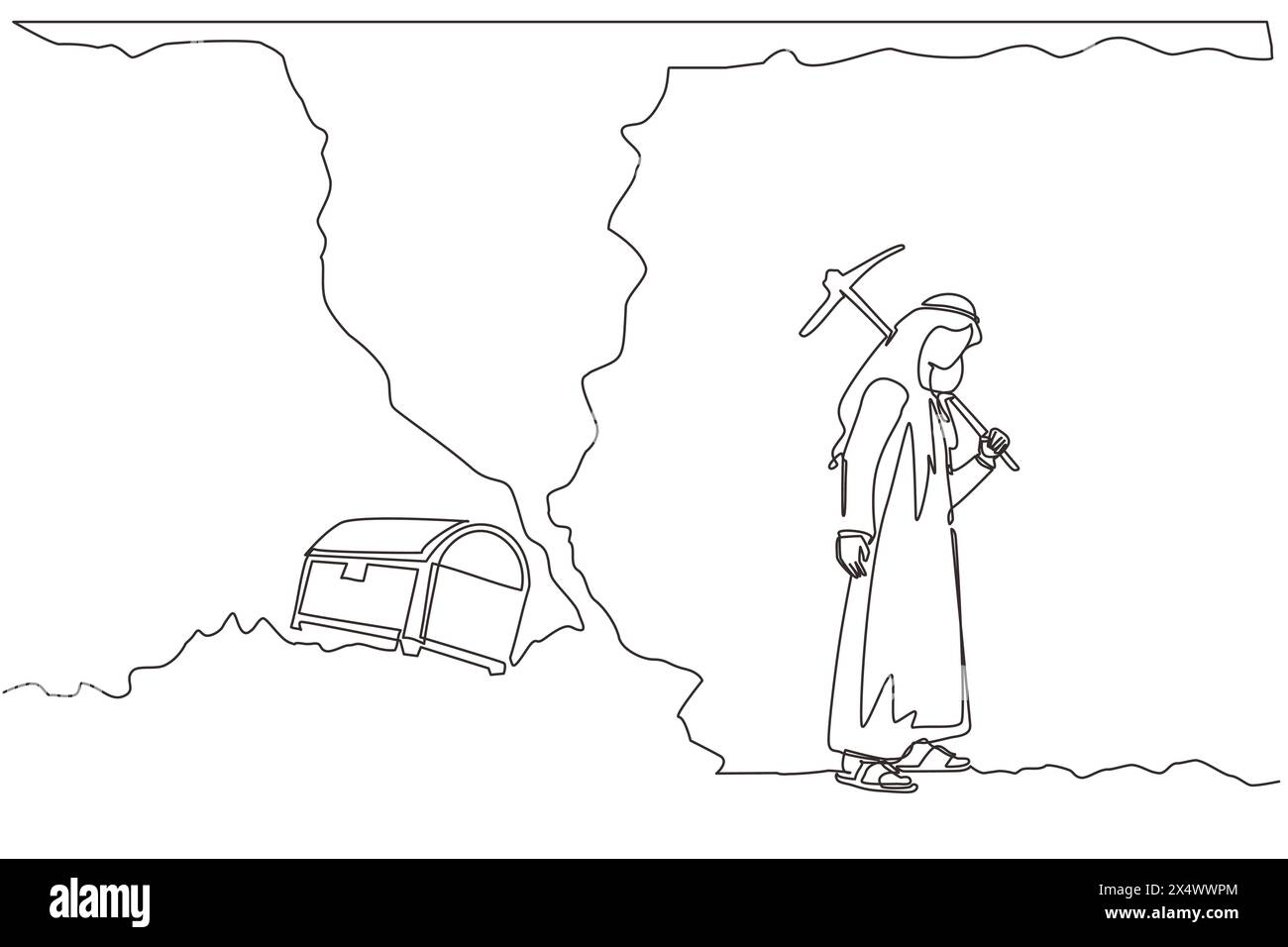 Continuous one line drawing Arab businessman give up before reach money ...