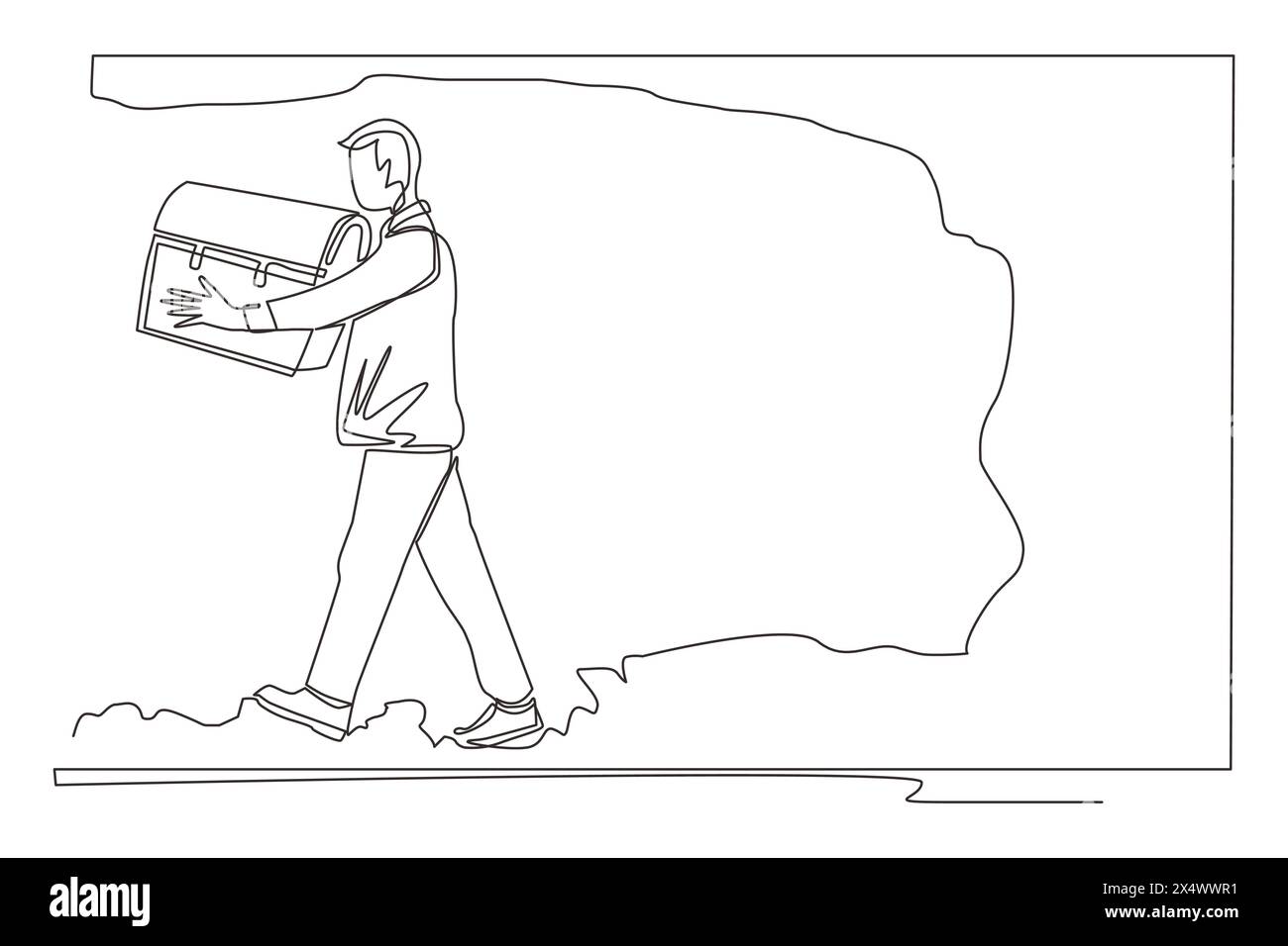 Single one line drawing businessman carrying treasure chest from ...