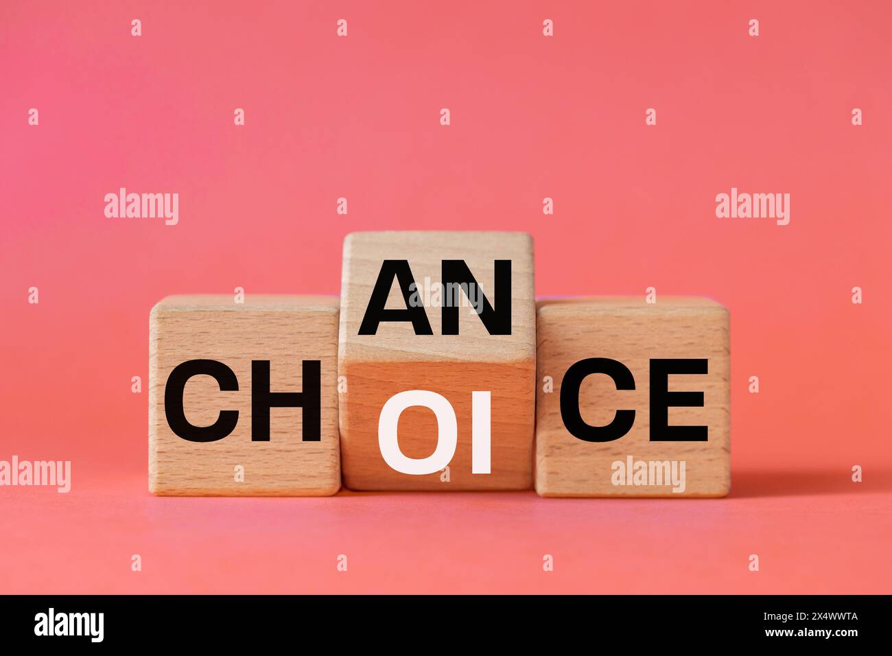 Symbol chance and choice and Flipped a wooden cube with words "Chance ...