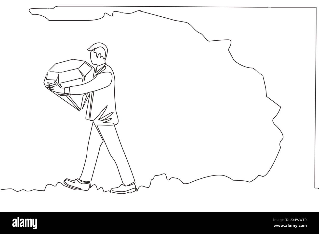 Continuous one line drawing businessman bearing big diamond from ...