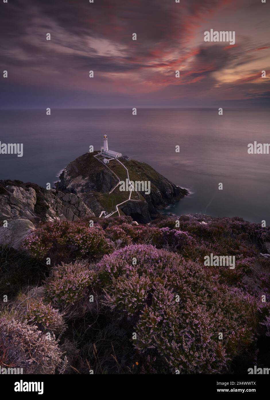 South Stack Lighthouse at spectacular sunset. Anglesey, Wales, United ...
