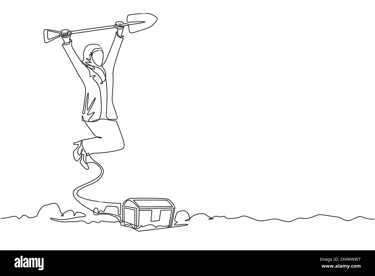 Single continuous line drawing Arabic businesswoman in hole prancing ...