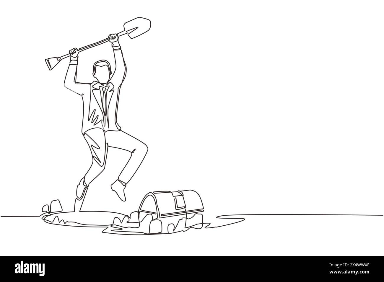 Single continuous line drawing businessman in hole prancing happily ...