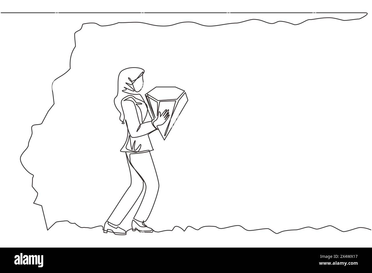Single one line drawing Arabic businesswoman bearing big diamond from ...