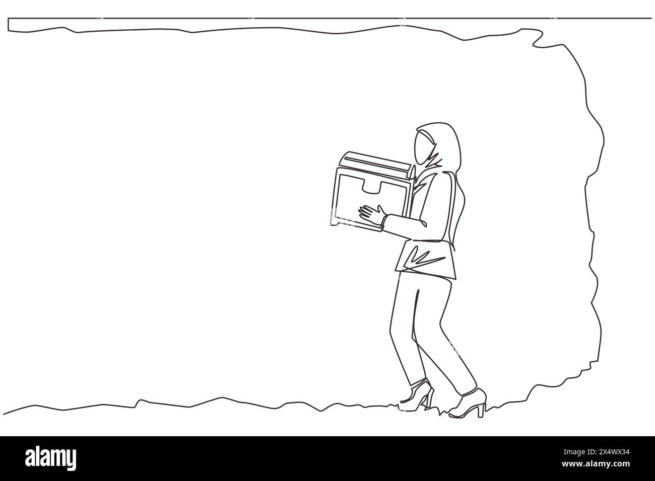 Single continuous line drawing Arab businesswoman carrying treasure ...