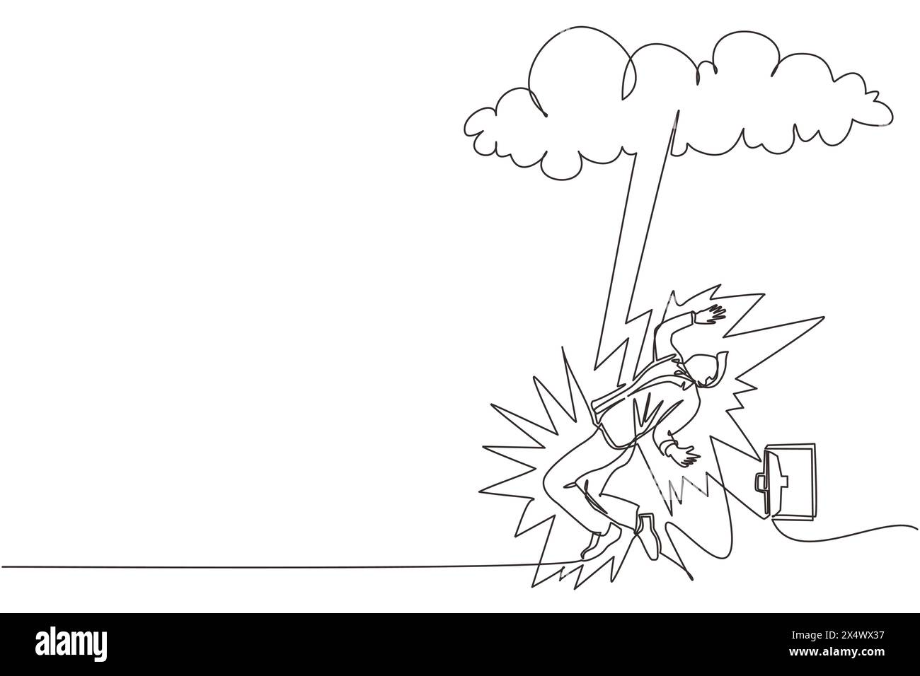 Single continuous line drawing businessman struck by lightning or ...