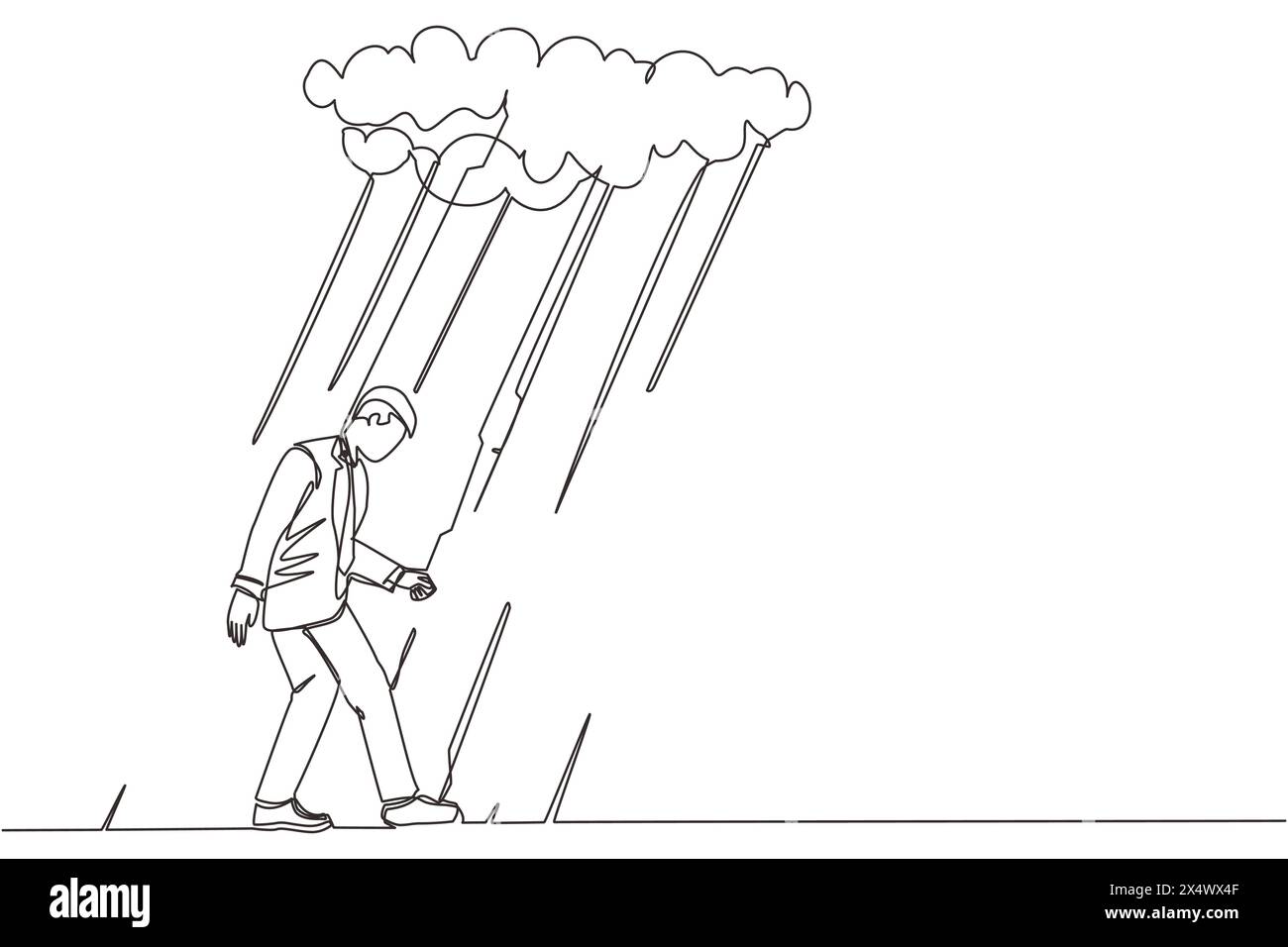 Continuous one line drawing unhappy depressed sad businessman in stress ...