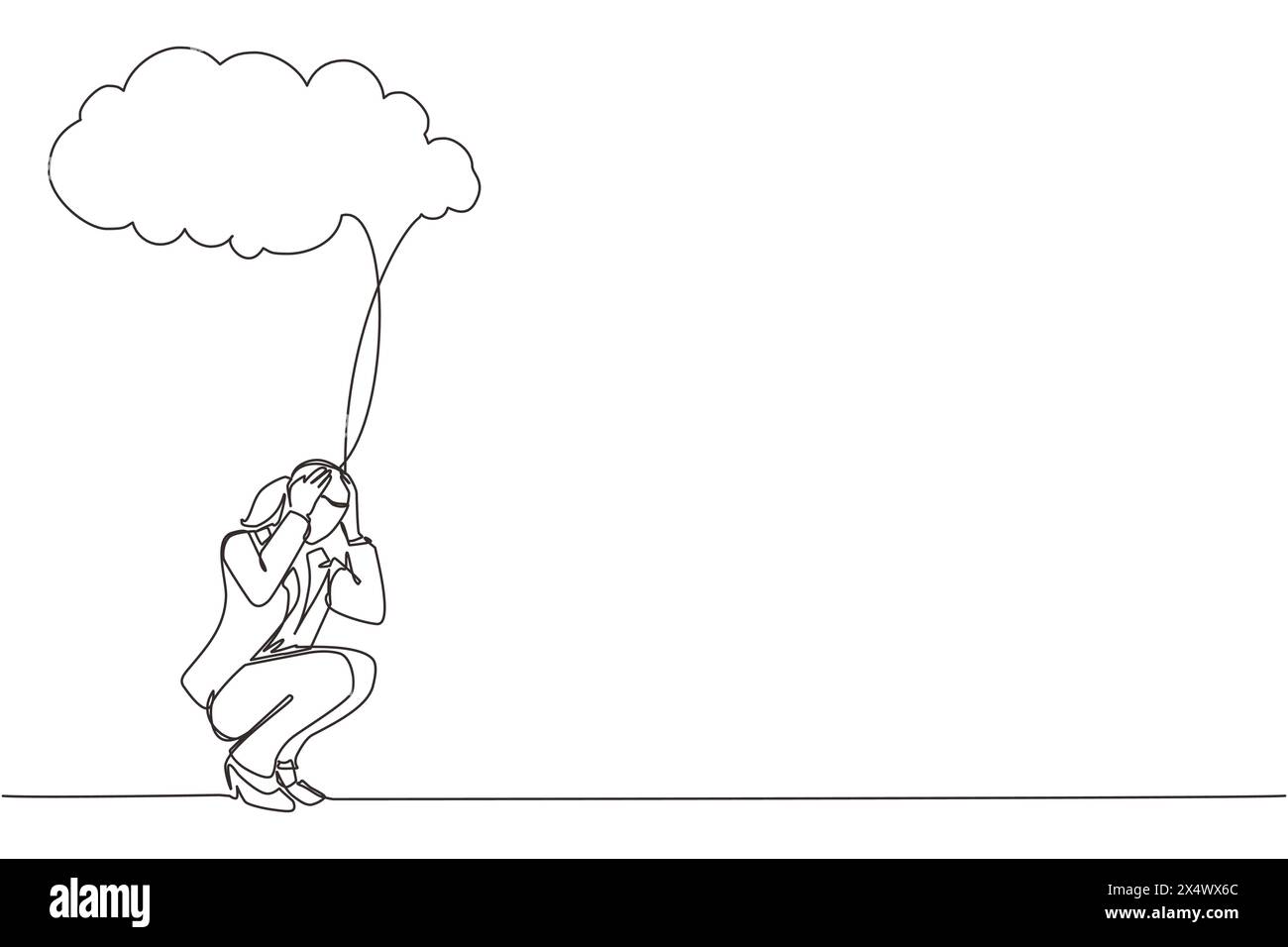 Single continuous line drawing businesswoman feeling sad, depression ...