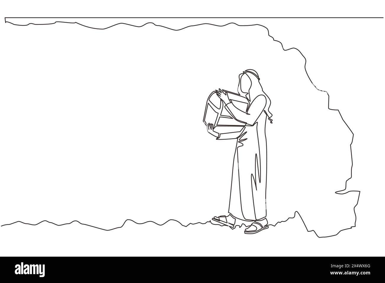 Single continuous line drawing Arabic businessman carrying treasure ...