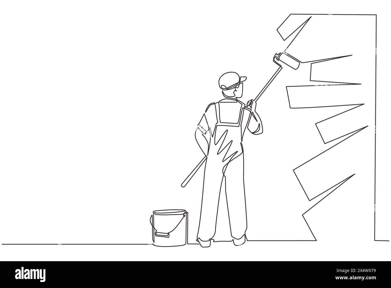 Continuous one line drawing painter decorator repairman people at work ...