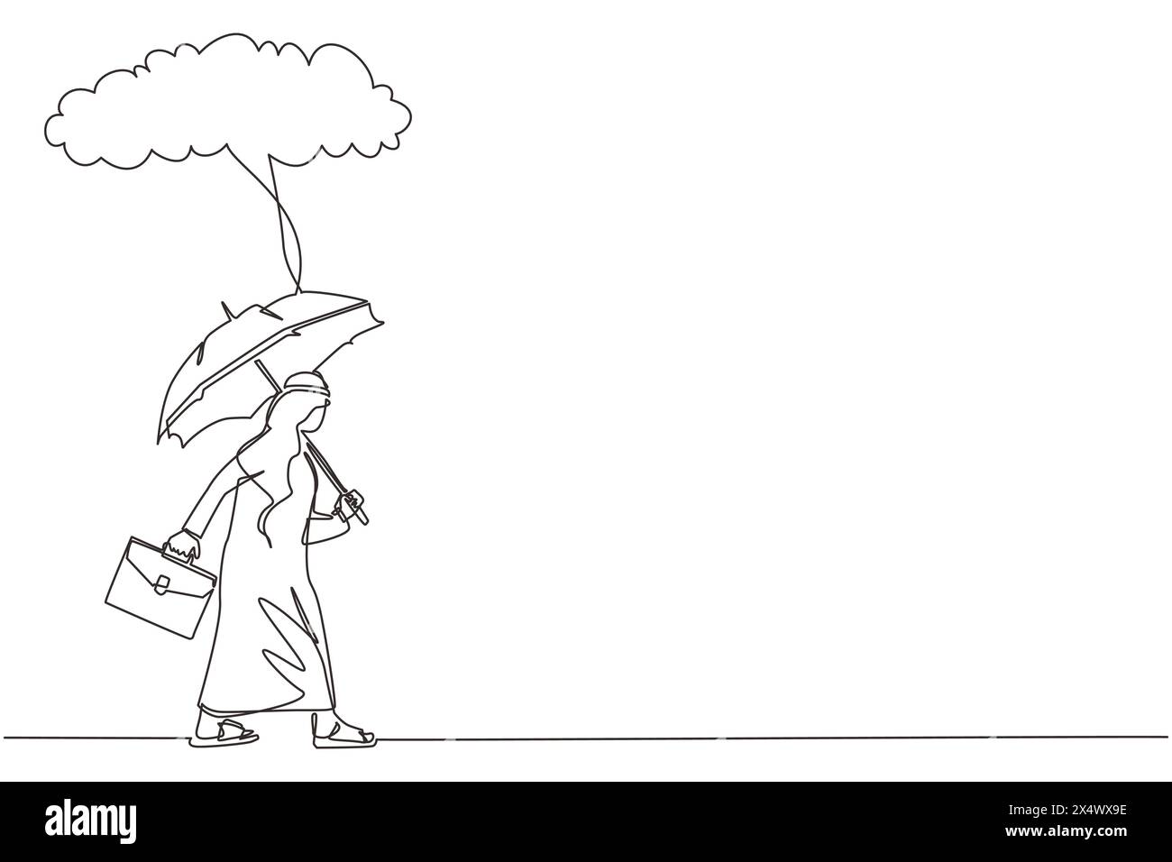 Single one line drawing Arabian businessman with briefcase and umbrella ...