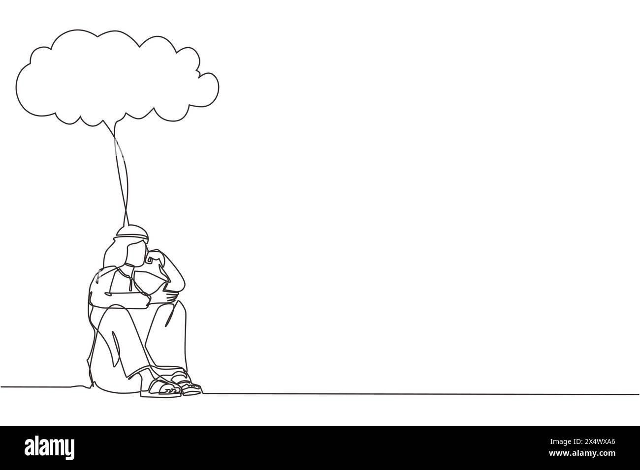 Single continuous line drawing Arabian businessman feeling sad ...