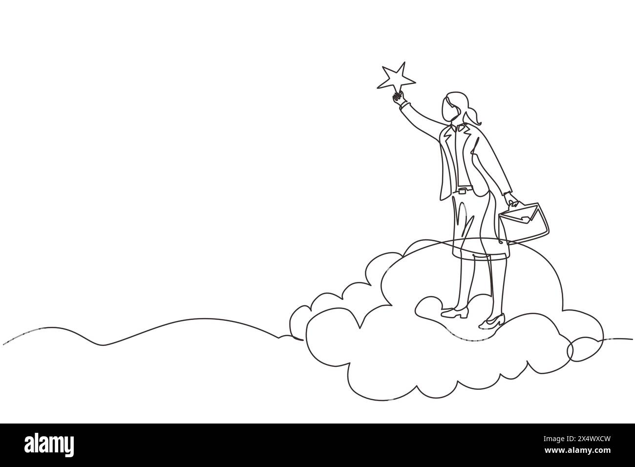 Continuous one line drawing success businesswoman reaching and grab ...