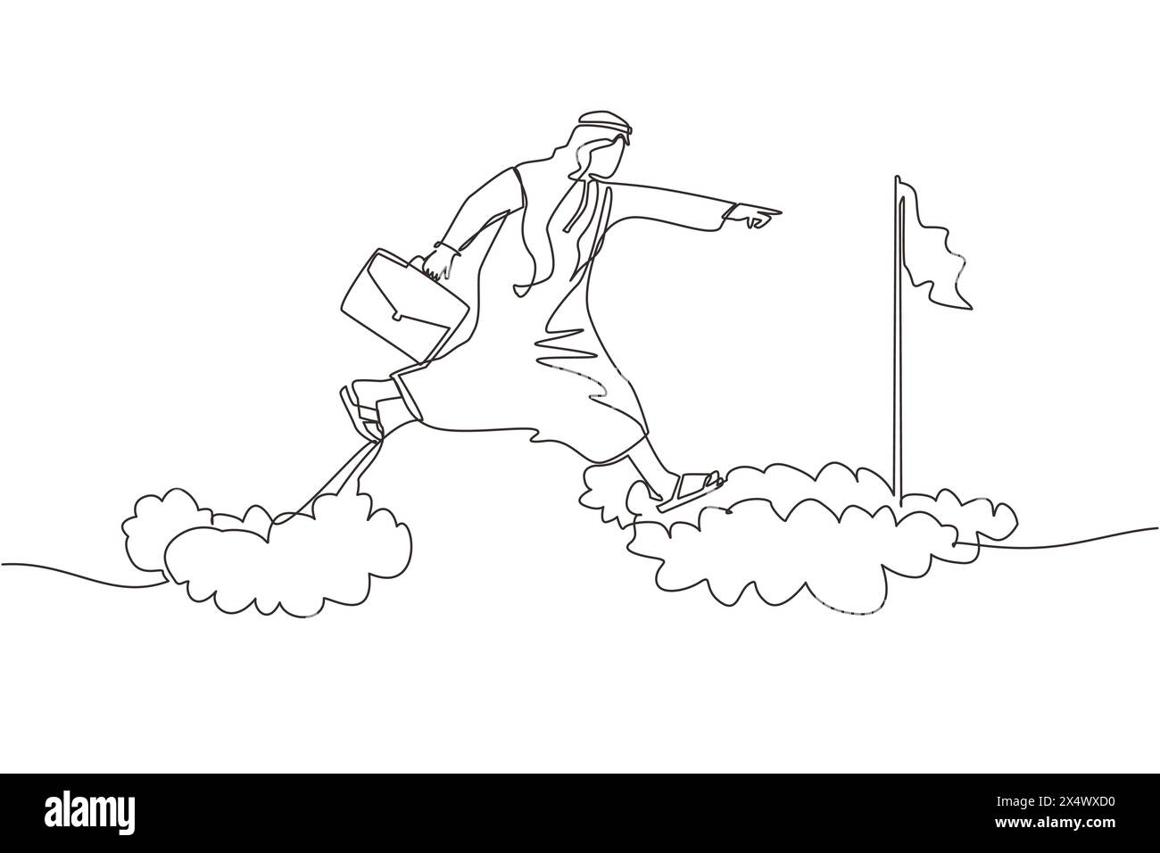 Continuous one line drawing fearless brave Arabic businessman make risk ...