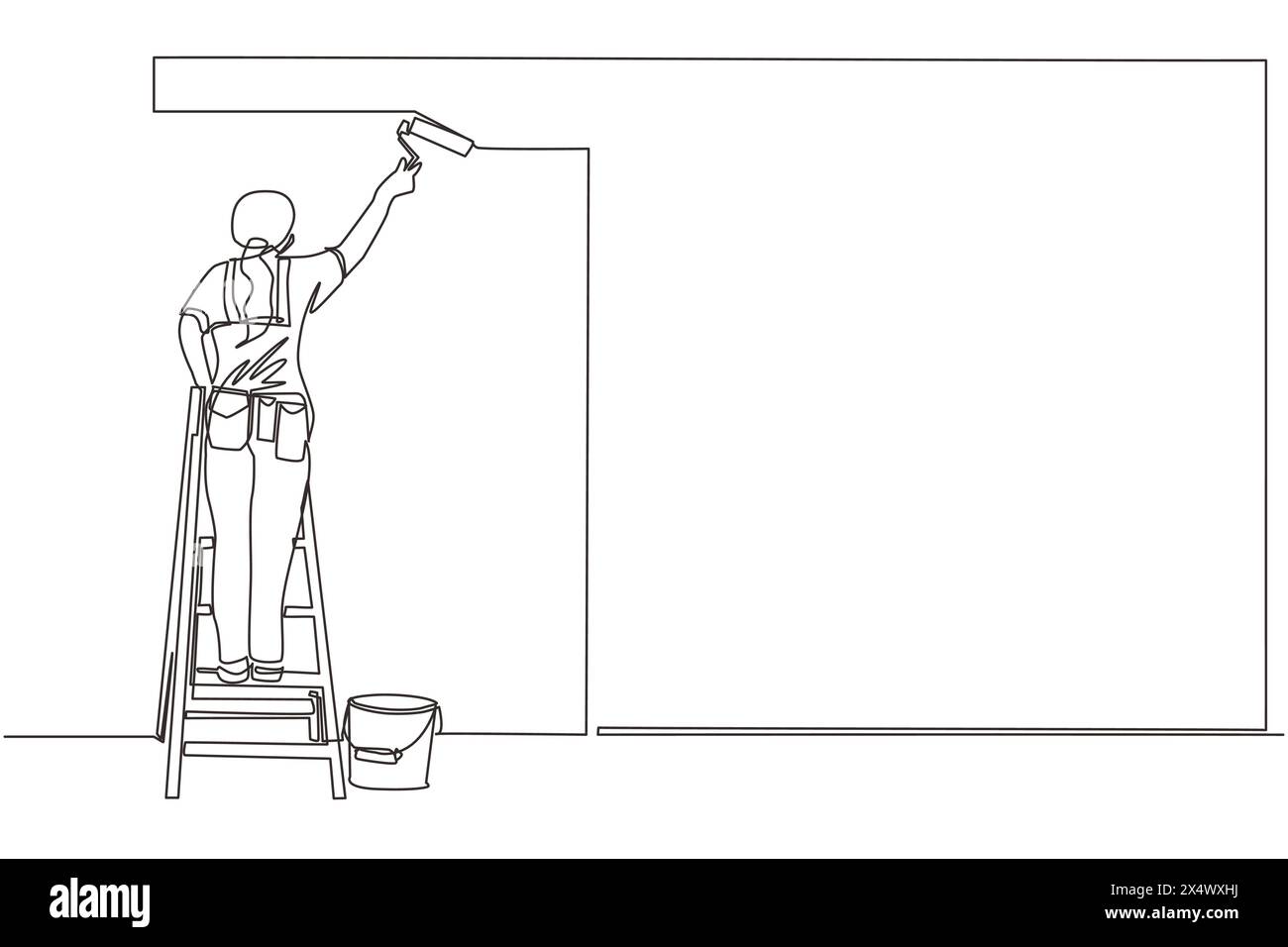 Woman standing on ladder drawing hi-res stock photography and images ...