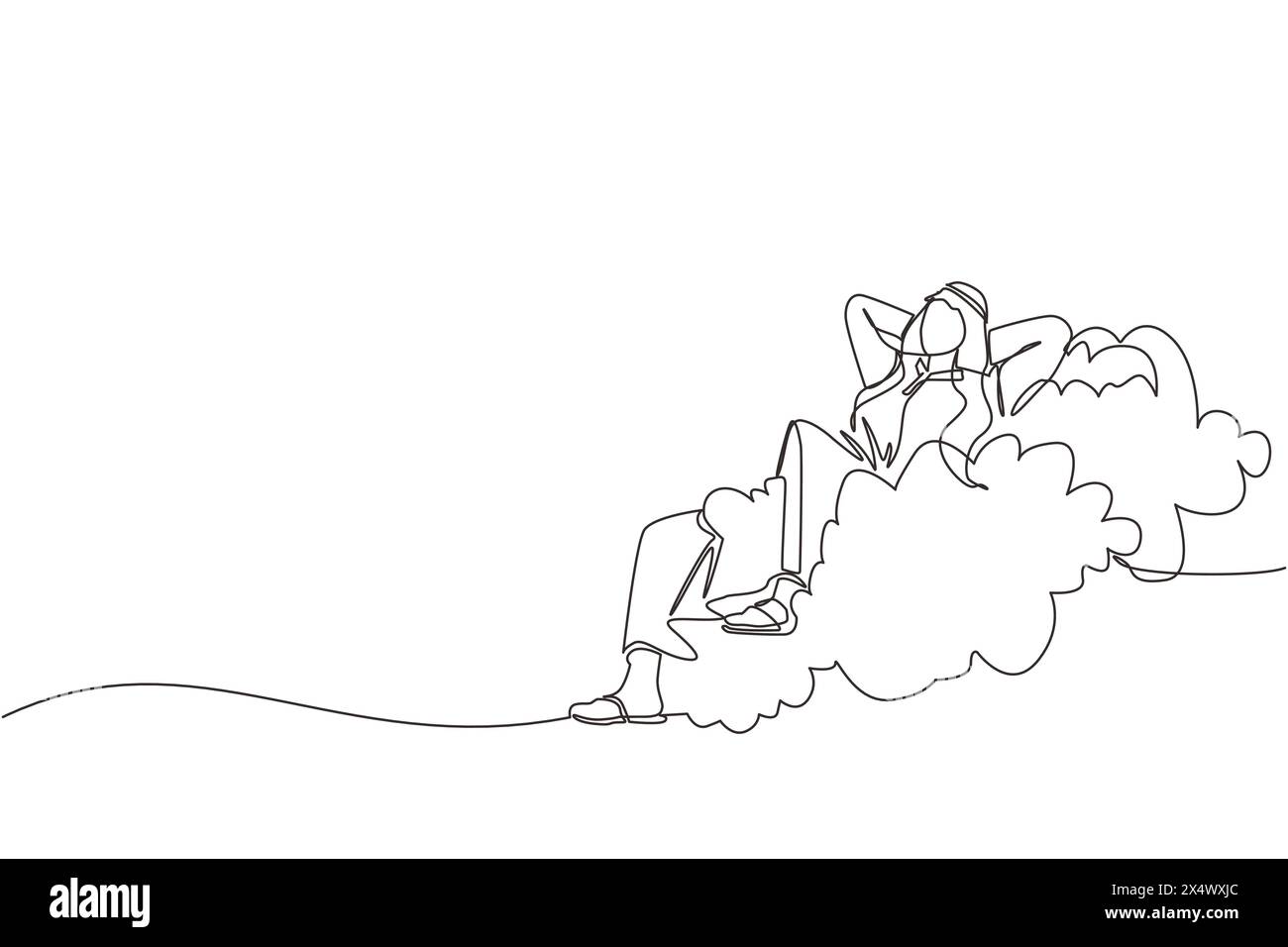 Single one line drawing relaxed and successful happy Arabian ...