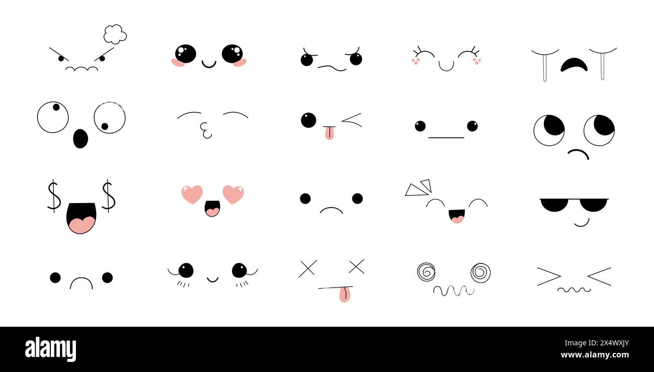 Kawaii Style Faces manga anime emotions, comic expressions, cute eyes ...