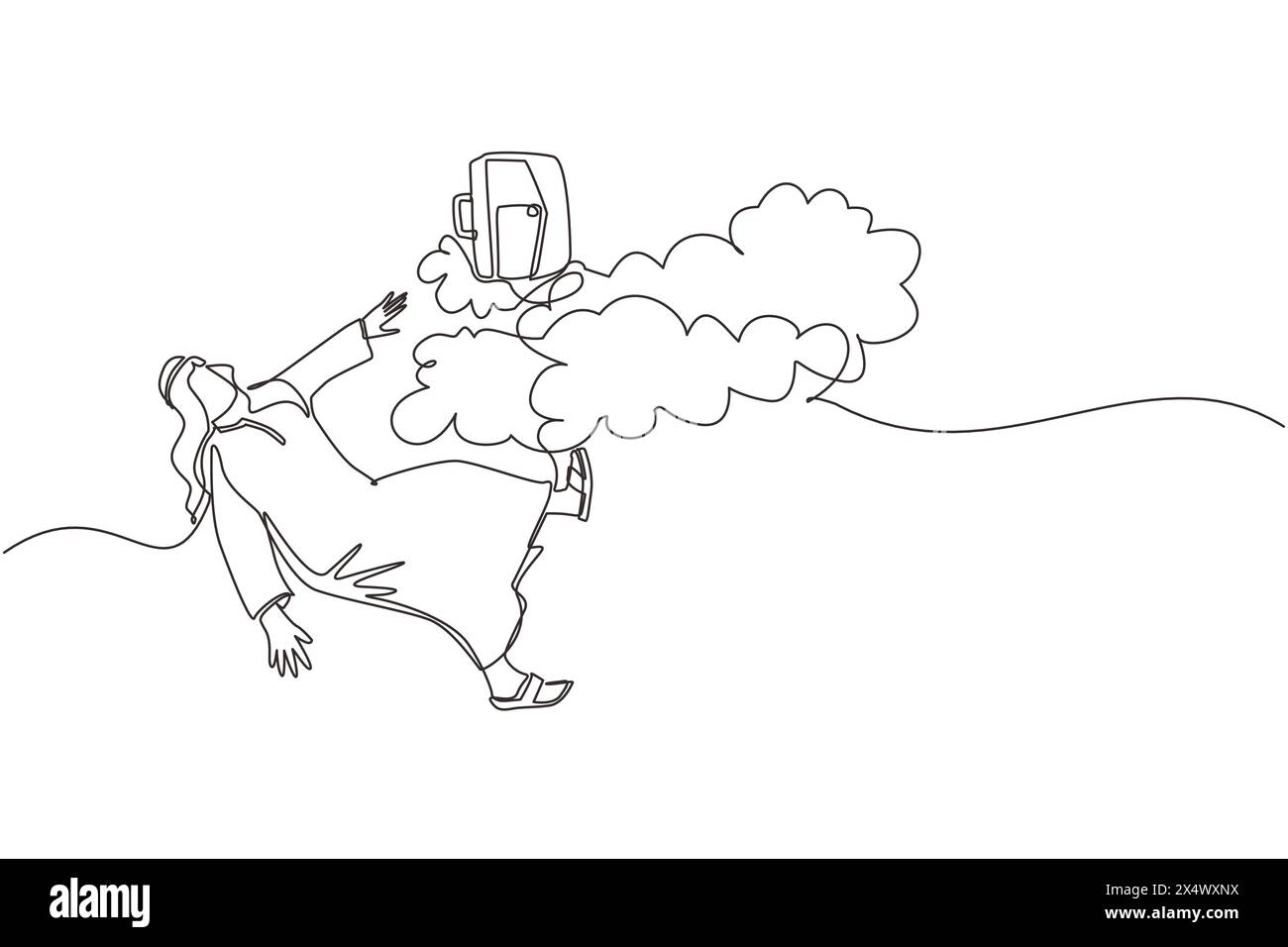 Continuous one line drawing Arabian businessman falling from sky ...