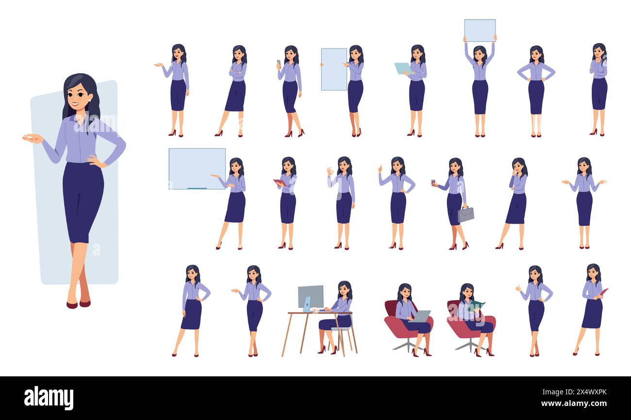 Business people poses. Office woman. Manager working at computer ...