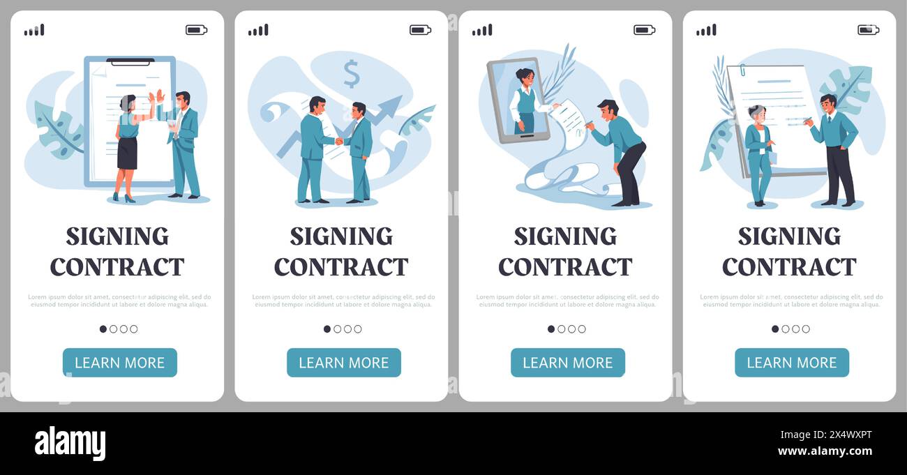 Contract signing. Documents signature. Mobile app interface. Smartphone ...