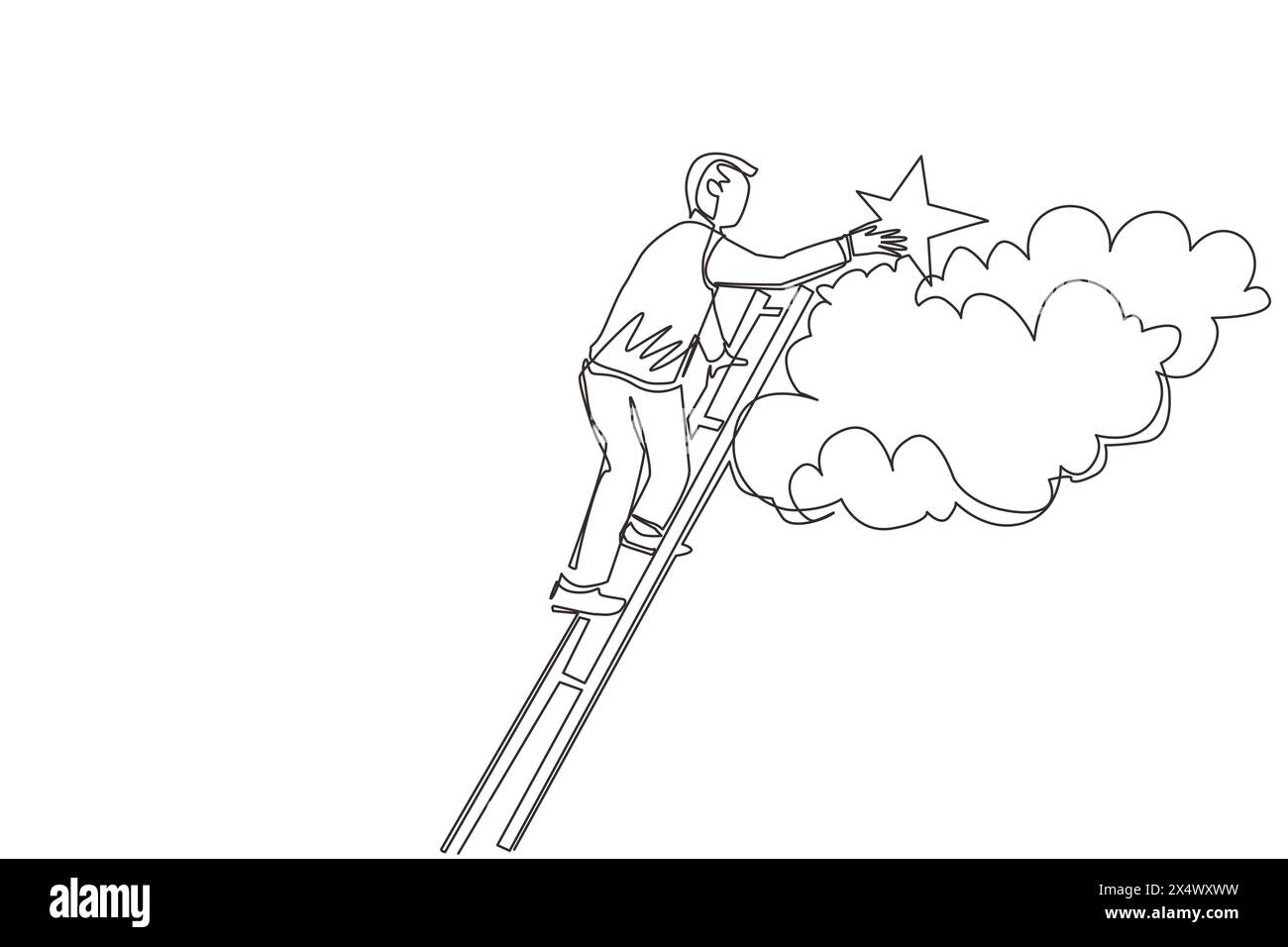 Continuous one line drawing businessman is standing on stairs and ...