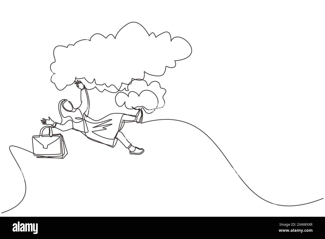 Single continuous line drawing Arab businesswoman falling from sky ...