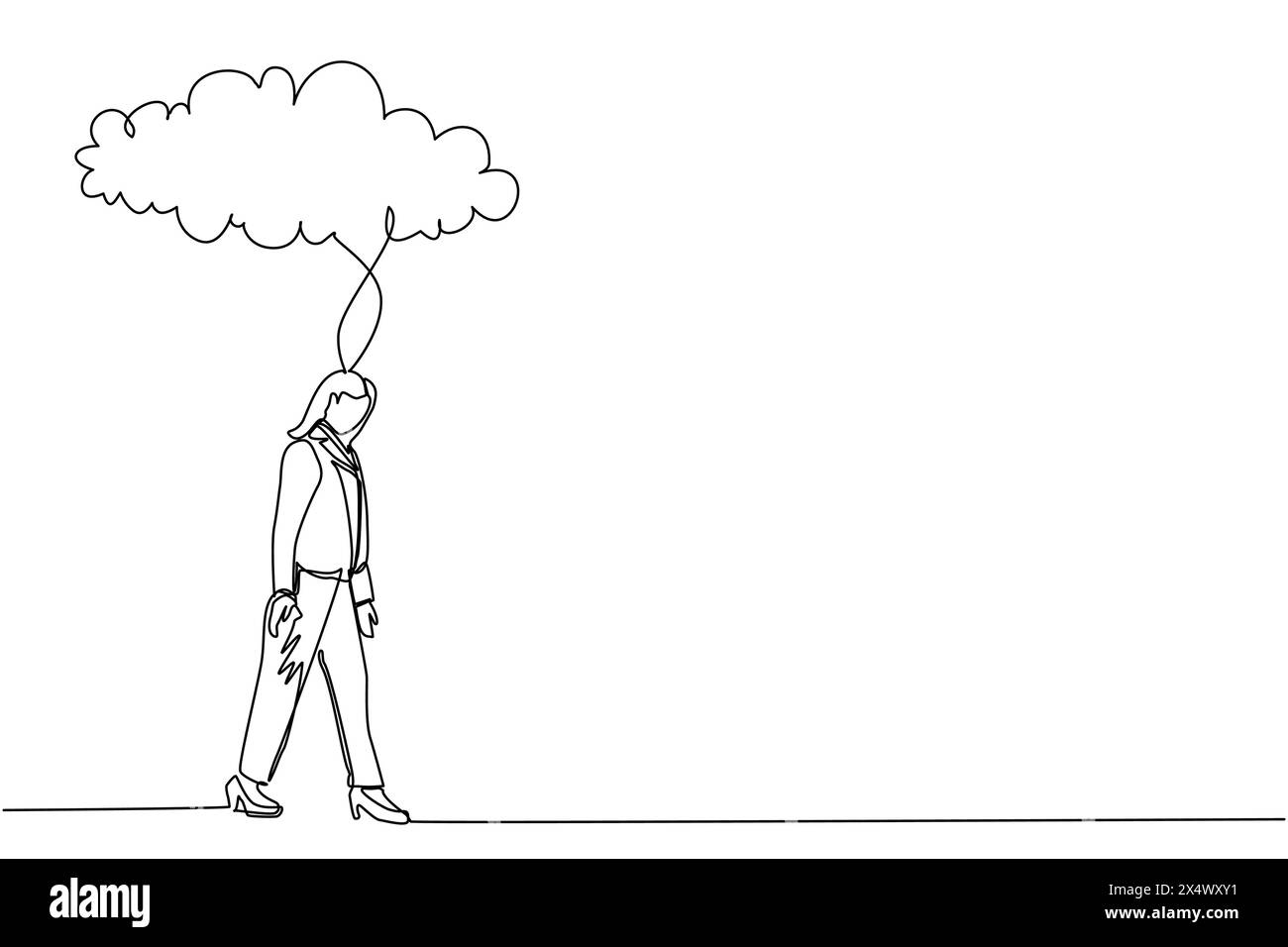Single continuous line drawing unhappy depressed sad businesswoman in ...