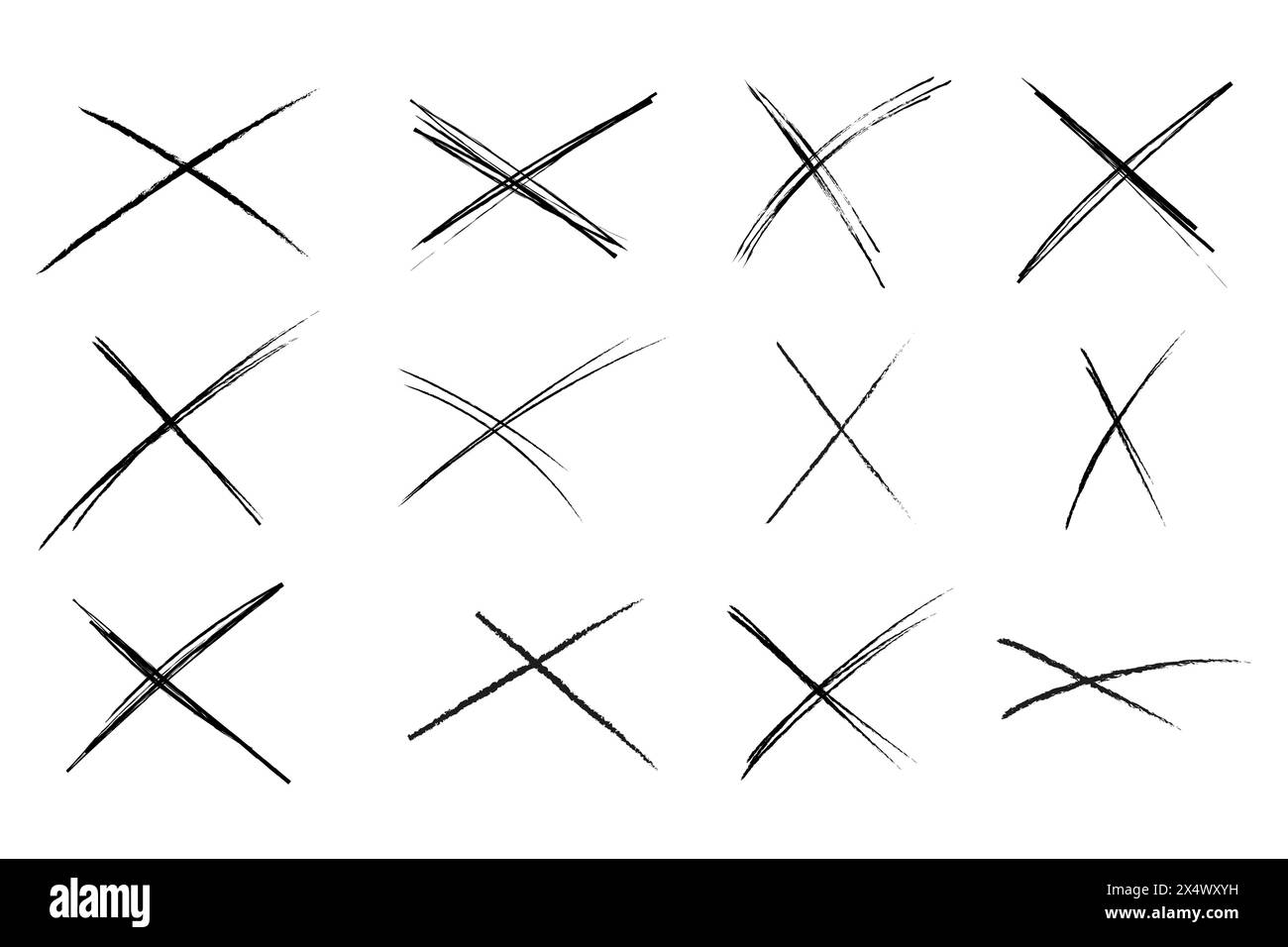 Cross sketch grunge scribble set X shape sign, mark on white background ...
