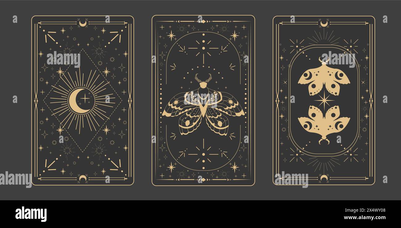 Tarot reverce border magic sacred cover card frame gold line border ...