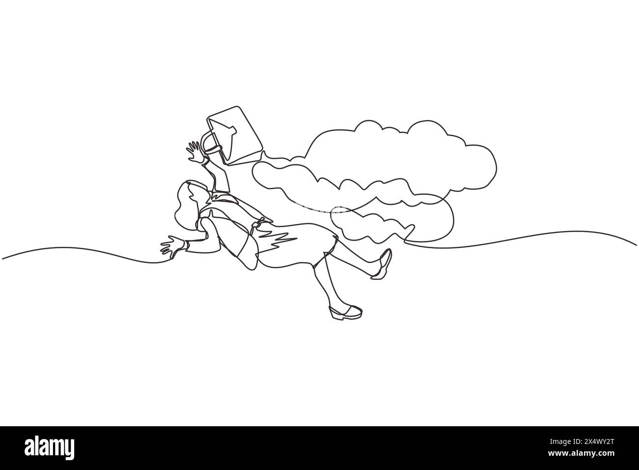 Single continuous line drawing businesswoman falling from sky. Failure ...